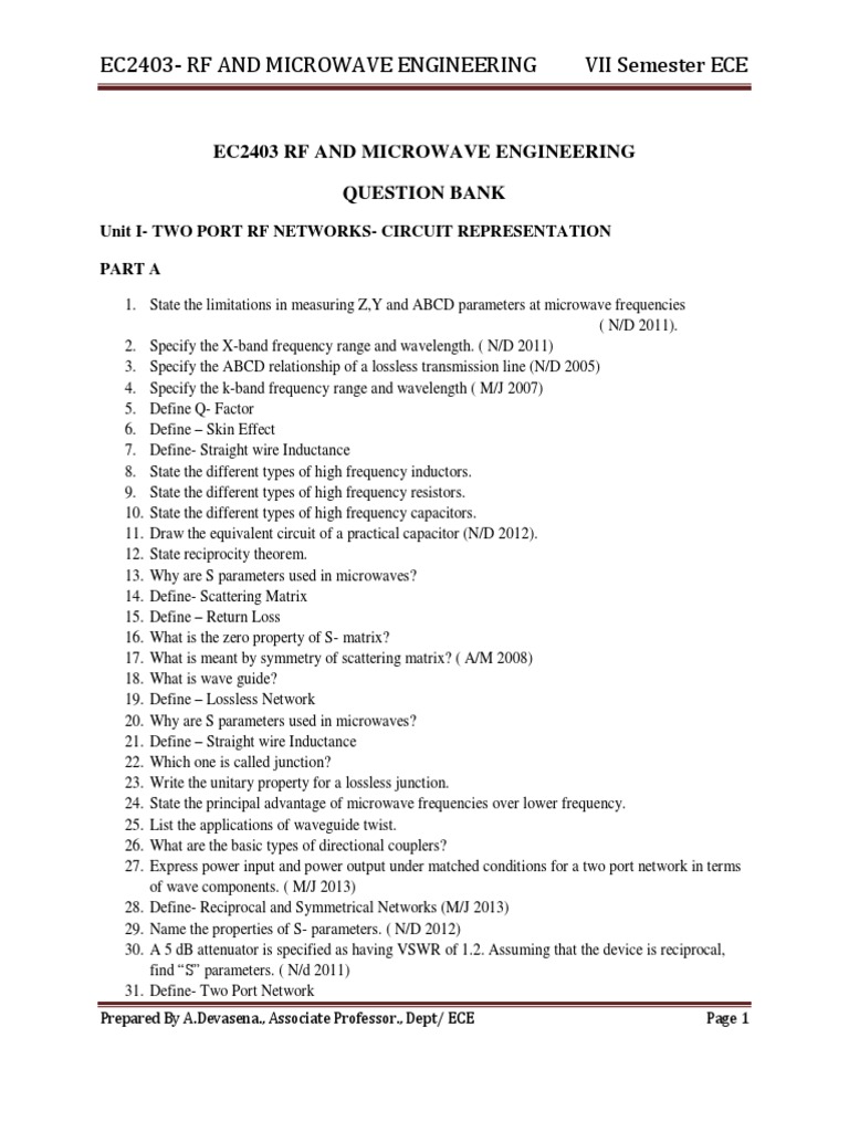 EC2403 - RF and Microwave Engineering Que PDF | PDF | Microwave | Amplifier