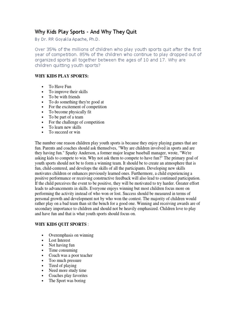 Why Kids Play Sports | PDF | Sports | Motivation