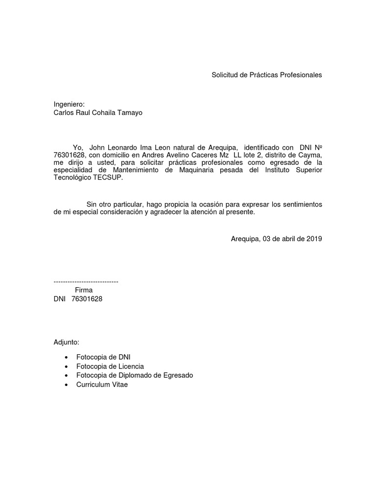 Solicitud de Prácticas Profesionales | PDF