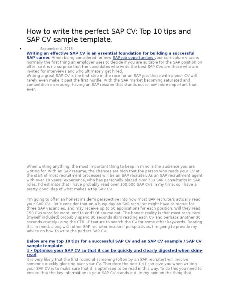 How To Write The Perfect SAP CV | PDF | Search Engine Optimization ...