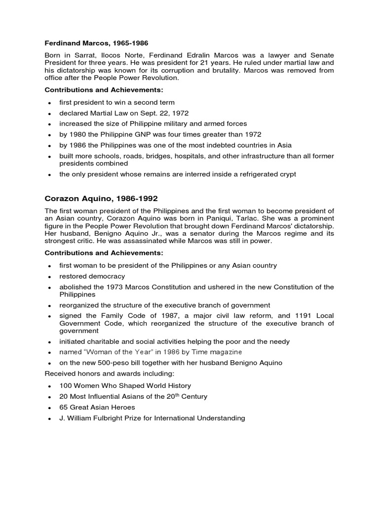 Presidents Of The Philippines Pdf President Of The Philippines