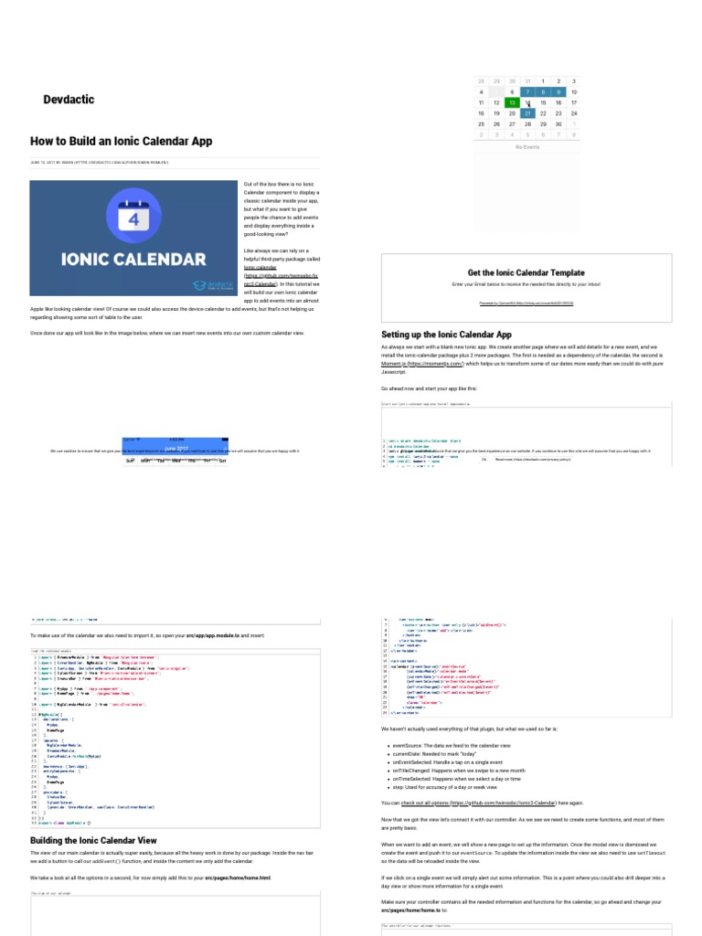 How To Build An Ionic Calendar App - Devdactic | PDF | Mobile App | Http Cookie