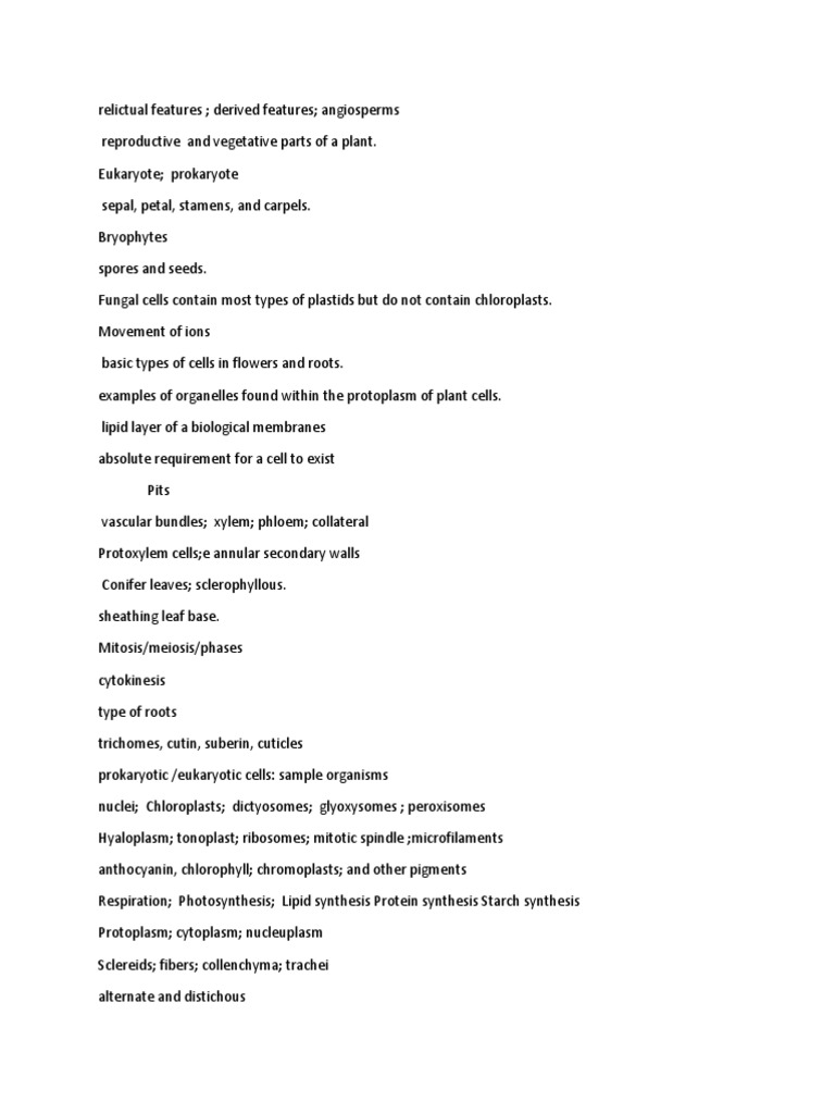 Botany Prelims Chapters 1 To 7 Pointers | PDF | Leaf | Cell (Biology)