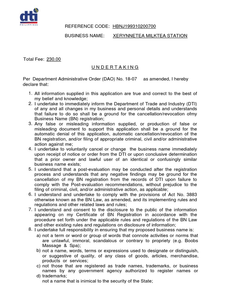 UndertakingApplicationForm HBNJ199310200700 | PDF | Business | Government