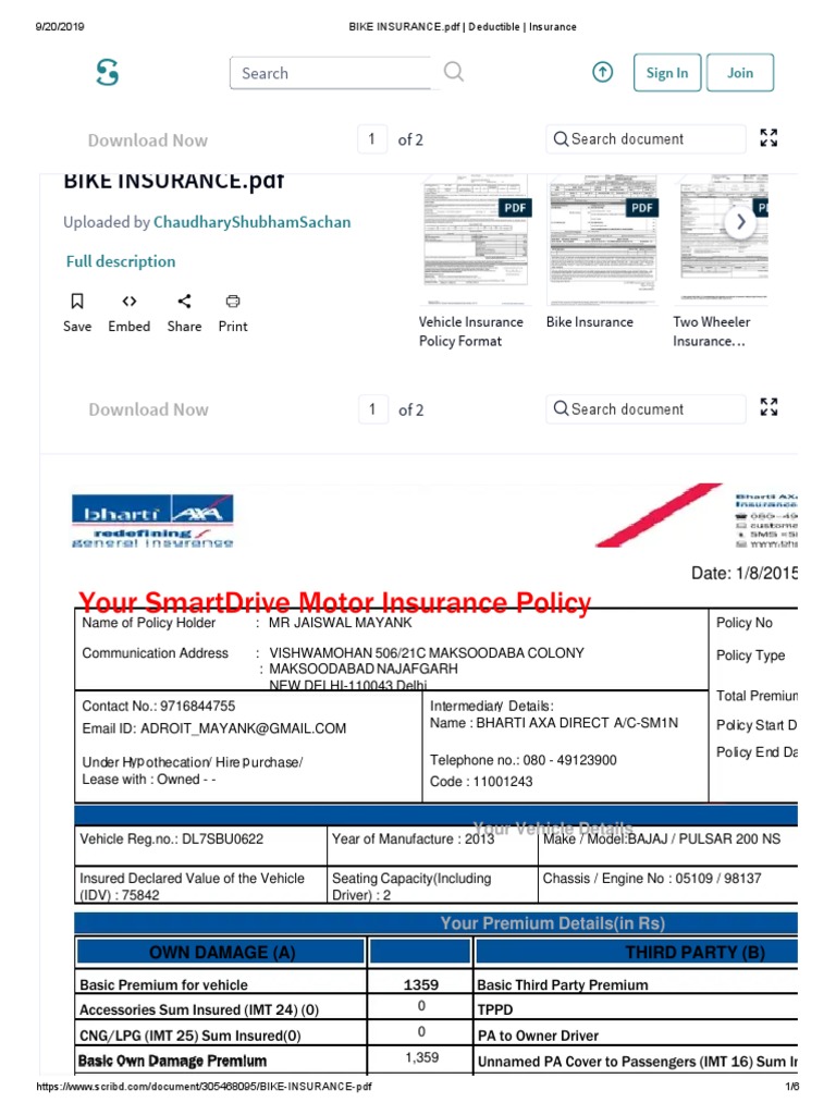 BIKE INSURANCE - PDF - Deductible - Insurance | PDF | Vehicle Insurance ...