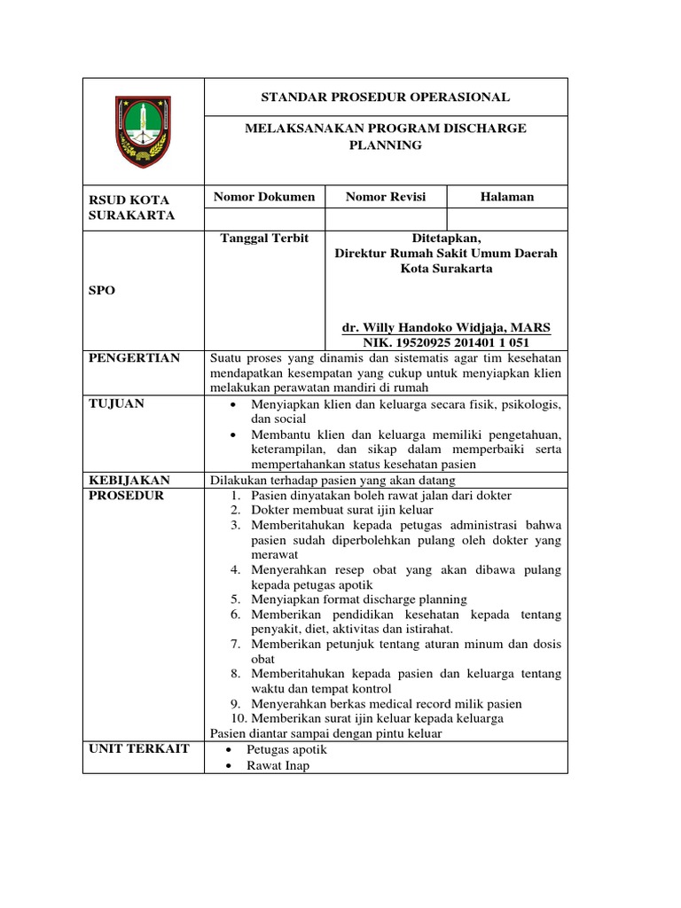 Sop Discharge Planning | PDF