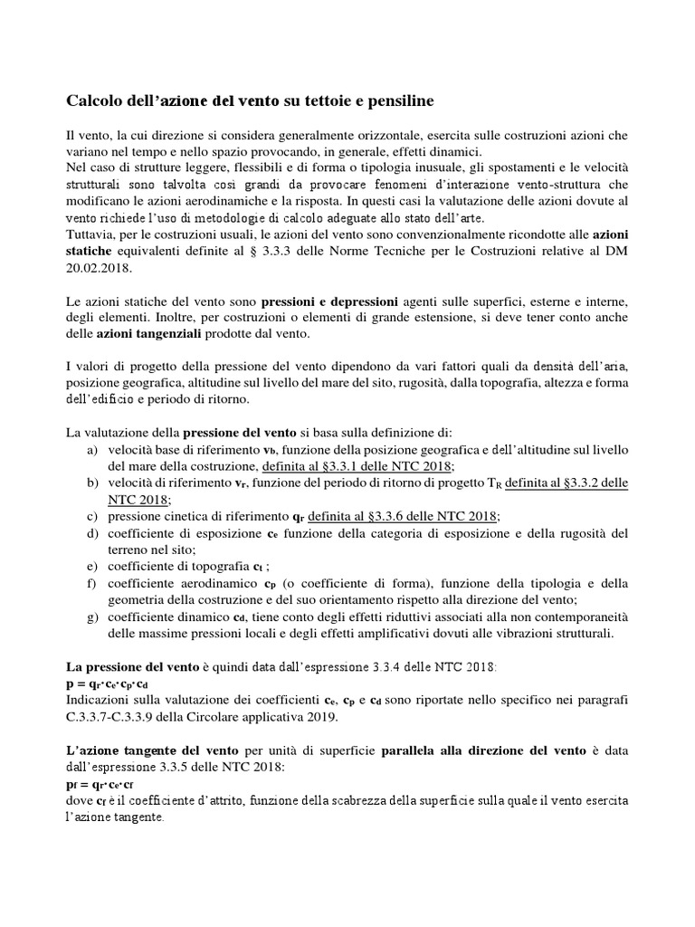 Calcolo Dellazione Del Vento Su Tettoie e Pensiline Concrete PDF | PDF