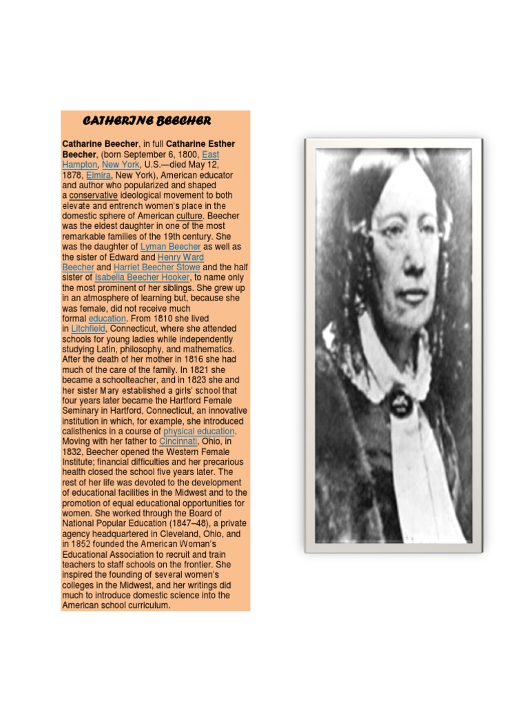 Catherine Beecher: Catharine Beecher, in Full Catharine Esther Beecher ...
