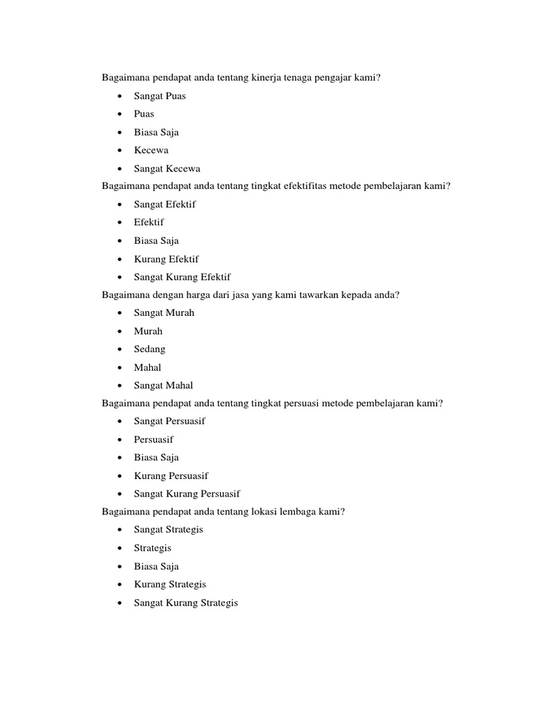 Contoh Pertanyaan Review Bisnis Menggunakan Google Form | PDF