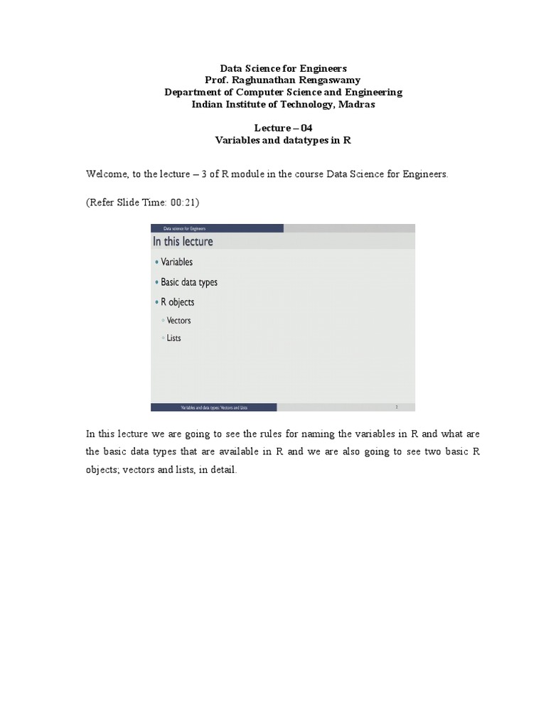 Lec 4 | PDF | Data Type | R (Programming Language)