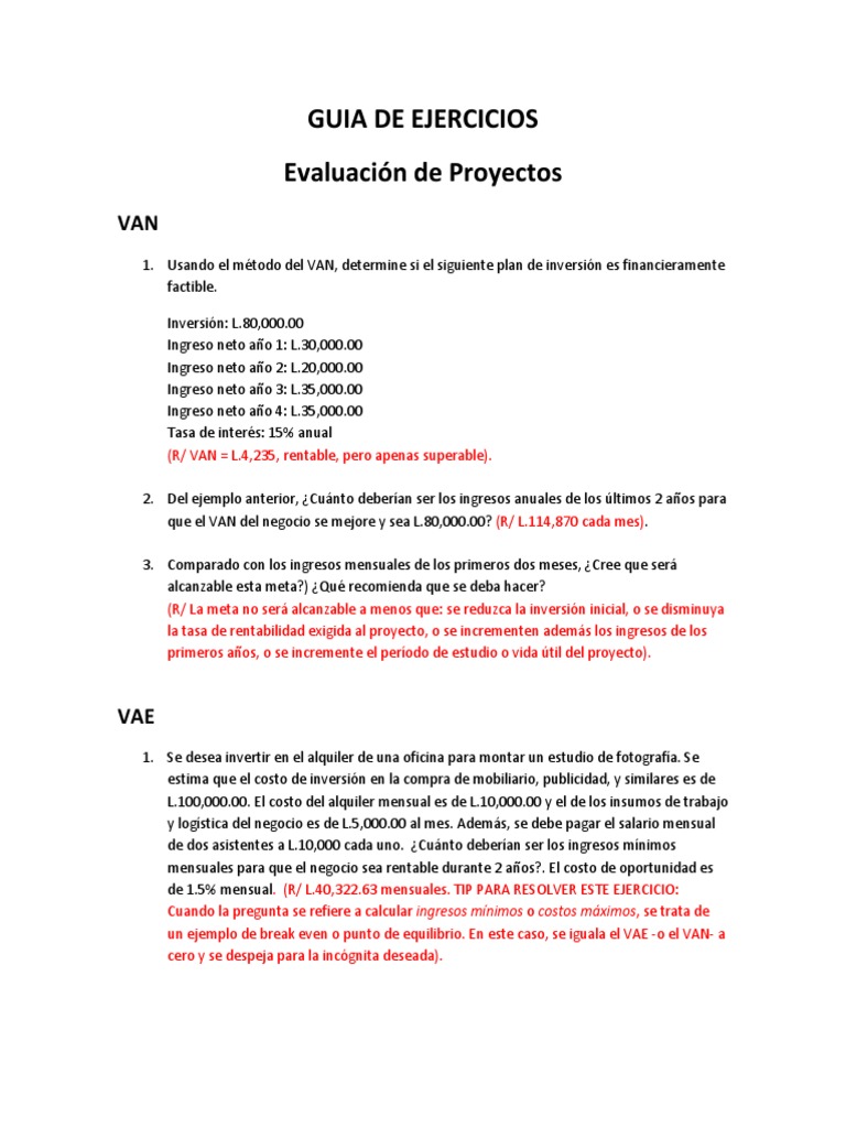 Guia de Ejercicios Van y Vae | PDF | Economias | Ciencias económicas