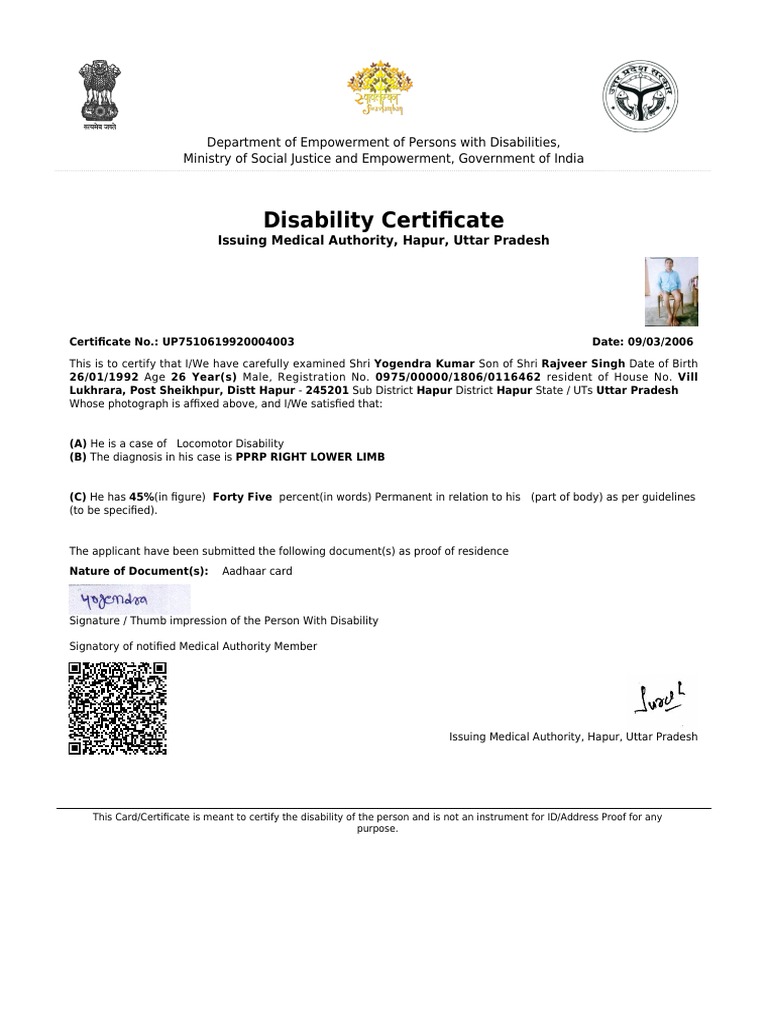 Disability Certificate | PDF