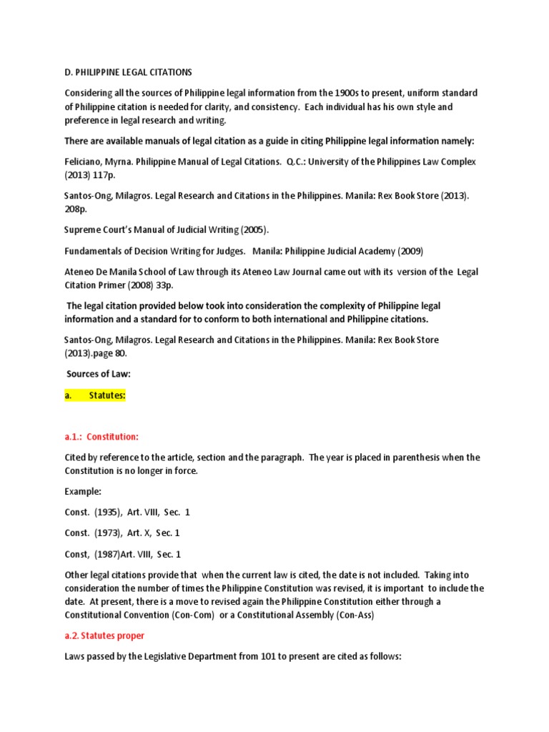 LEGAL Citation in The Philippines | PDF | Citation | Treaty