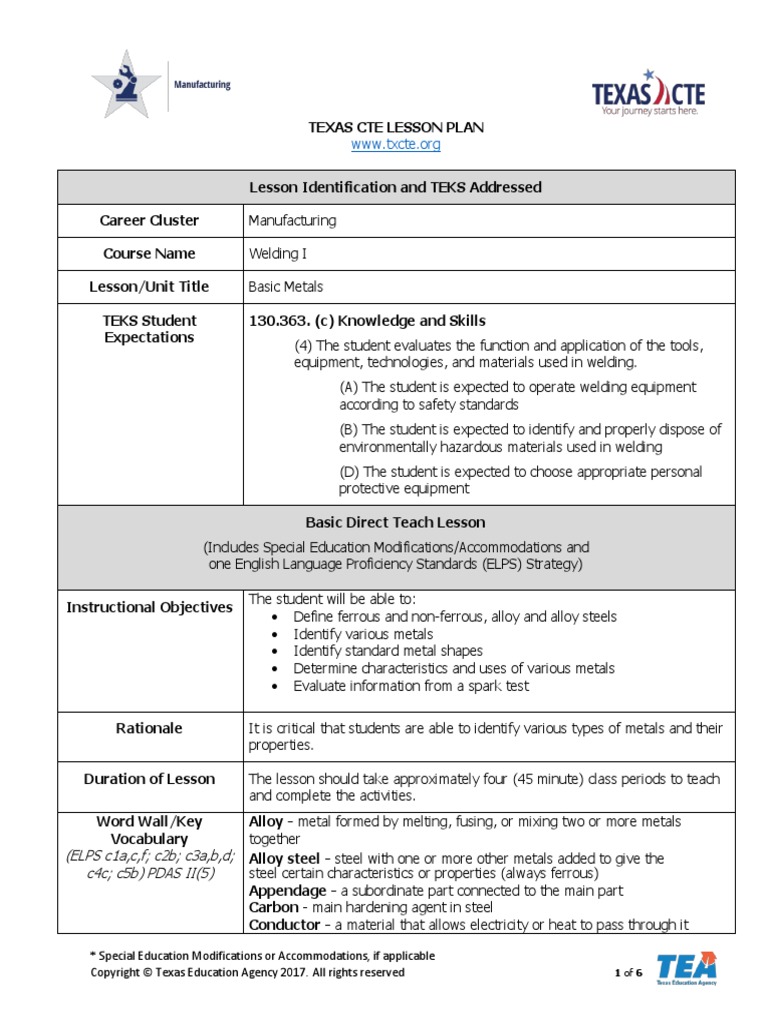 1.lesson Plan Welding Basic Metals - 0 - 0 | PDF | Individualized ...