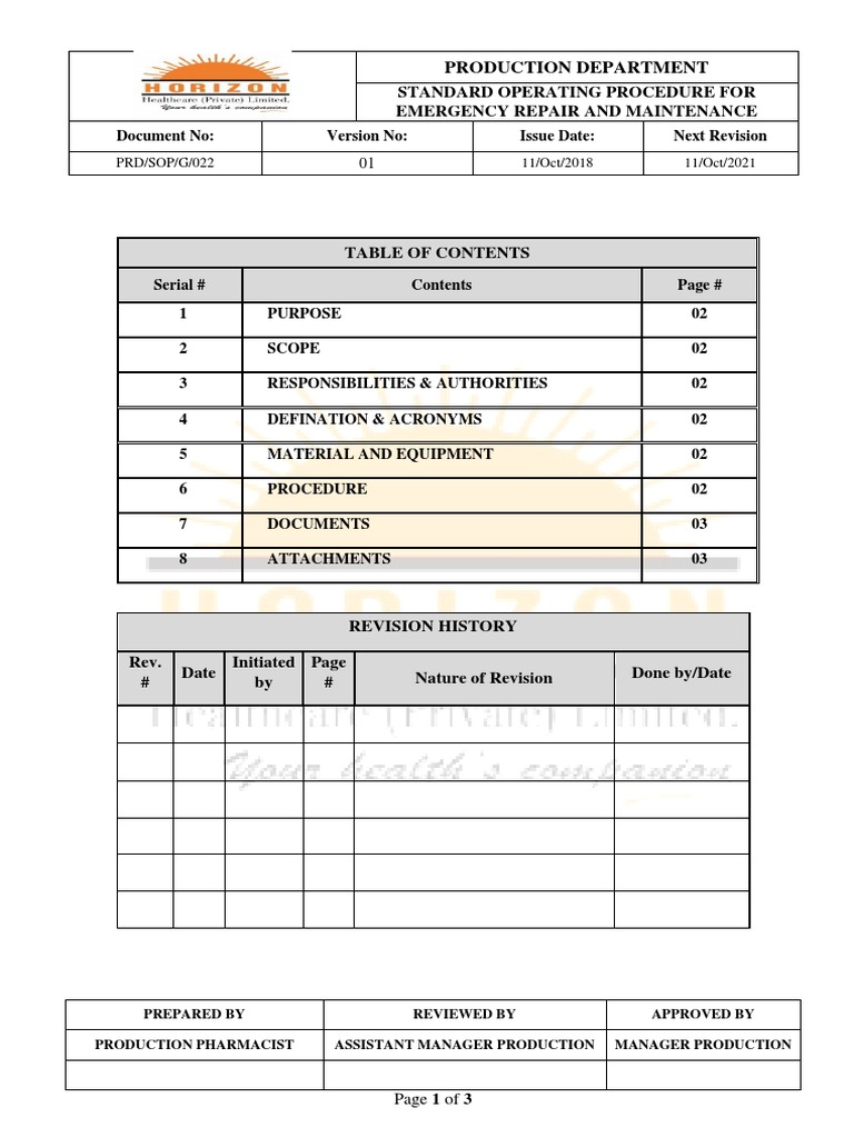 022-SOP For Emergency Repair and Maintenance | PDF | Machines | Engineering