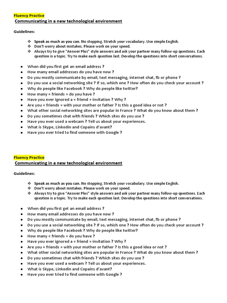 Fluency Practice - Social Media | PDF | Social Networking Service ...