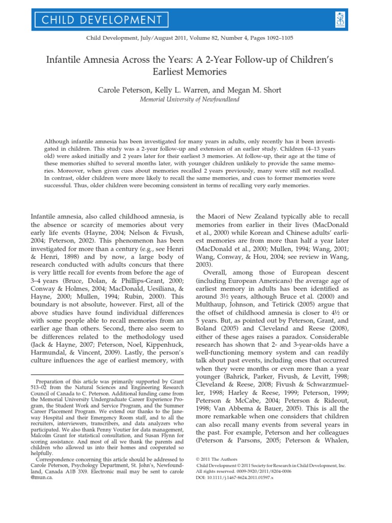 Tracing the Boundaries of Childhood Amnesia: A Longitudinal ...