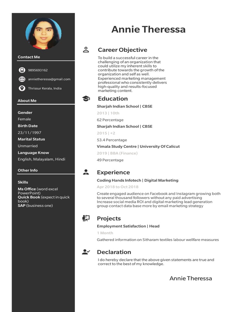 Annie Theressa Resume Format | PDF | Career & Growth | Self-Improvement