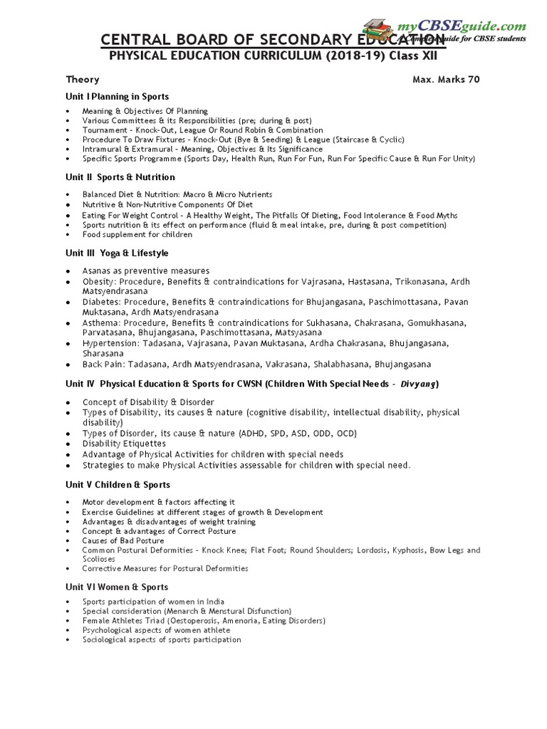 Class XII Physical Education Curriculum | PDF | Anatomical Terms Of ...
