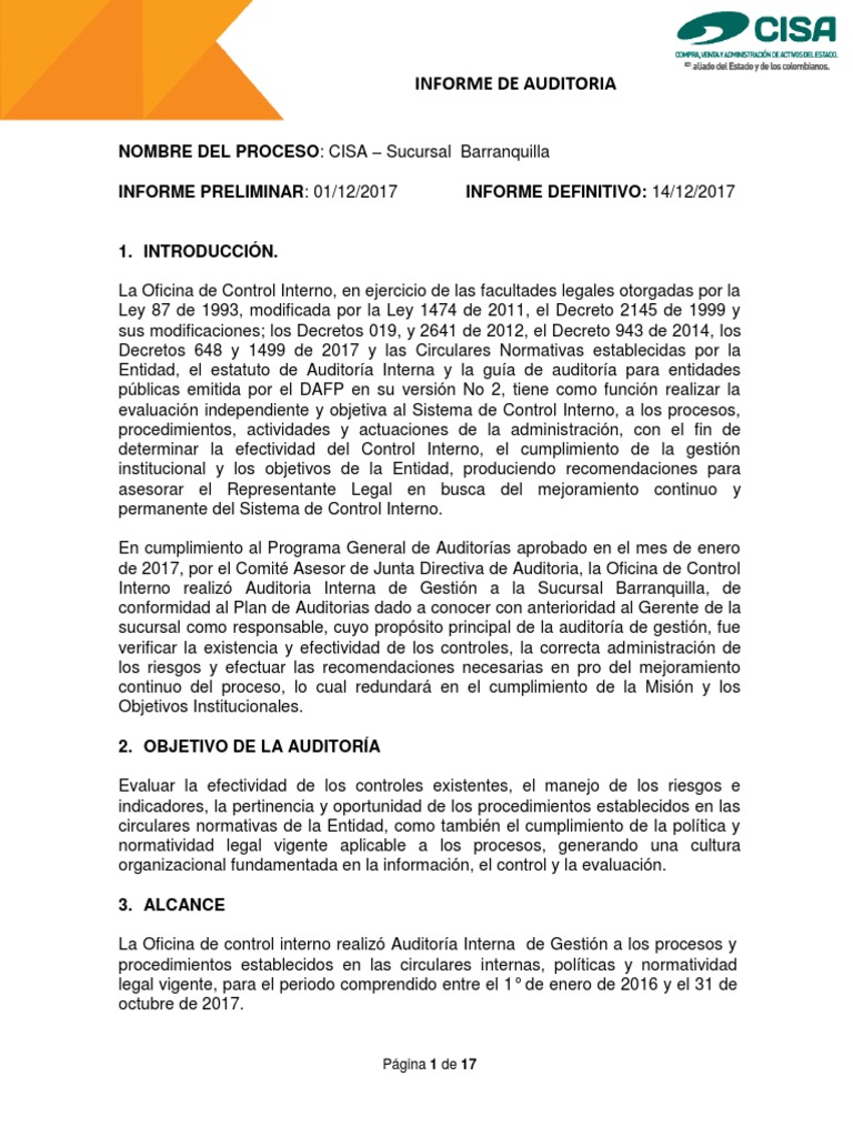 EJEMPLO INFORME DE CALIDAD.pdf | Auditoría | Contralor