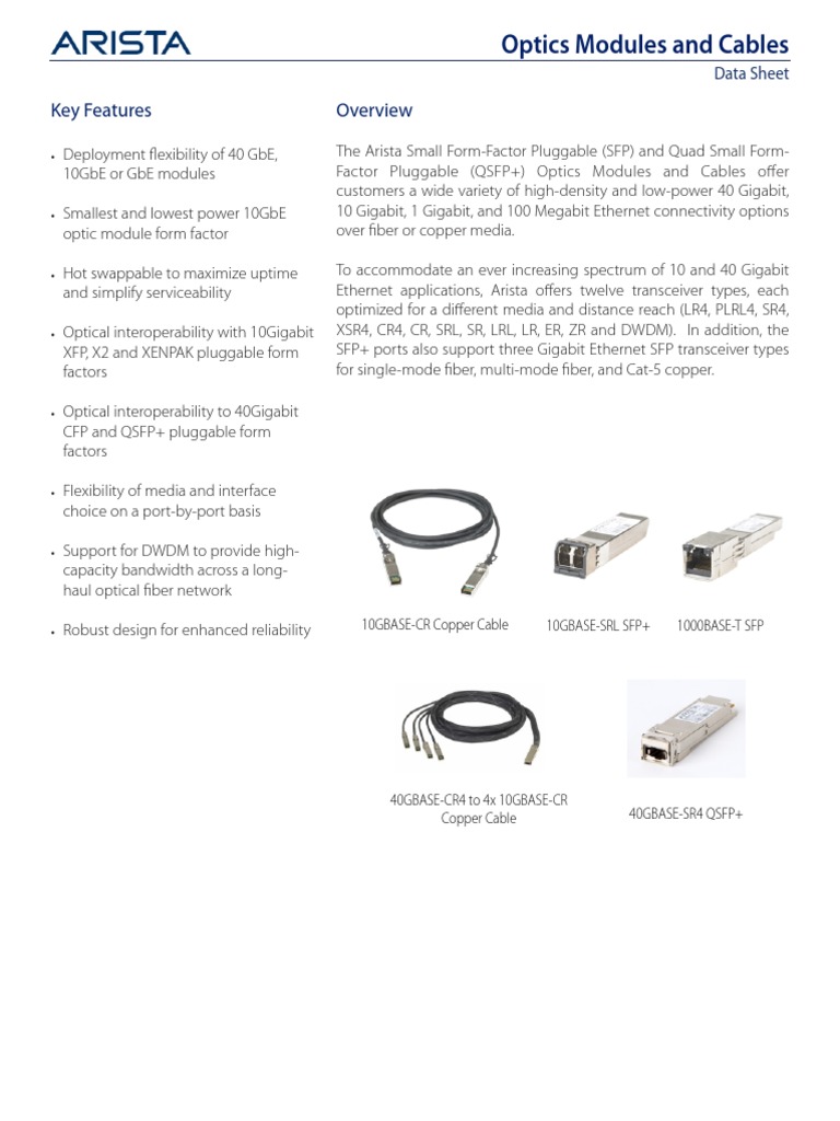 Optics Modules and Cables: Key Features | PDF | Telecommunications ...