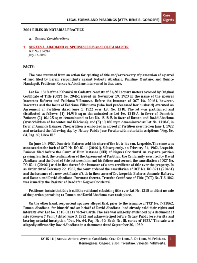 Legal Forms Case Digests | PDF | Notary Public | Mortgage Law