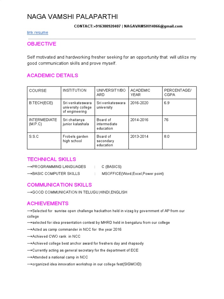 Naga Vamshi Palaparthi Resume | PDF