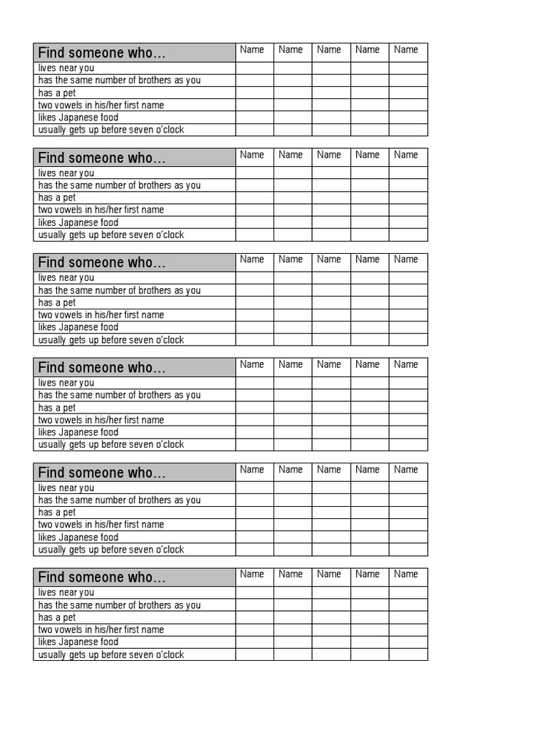 Find Someone Who Icebreaker Activity | PDF | Foreign Language Studies