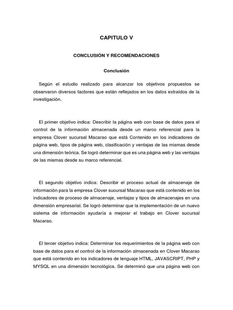 Capitulo 5 (Conclusiones y Recomendaciones) | PDF | Página web | Red mundial