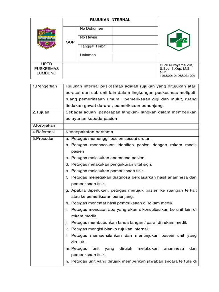 7.5.2.1 SOP Rujukan Internal | PDF