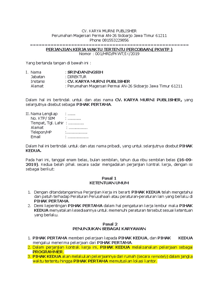 Kontrak Kerja Probation | PDF