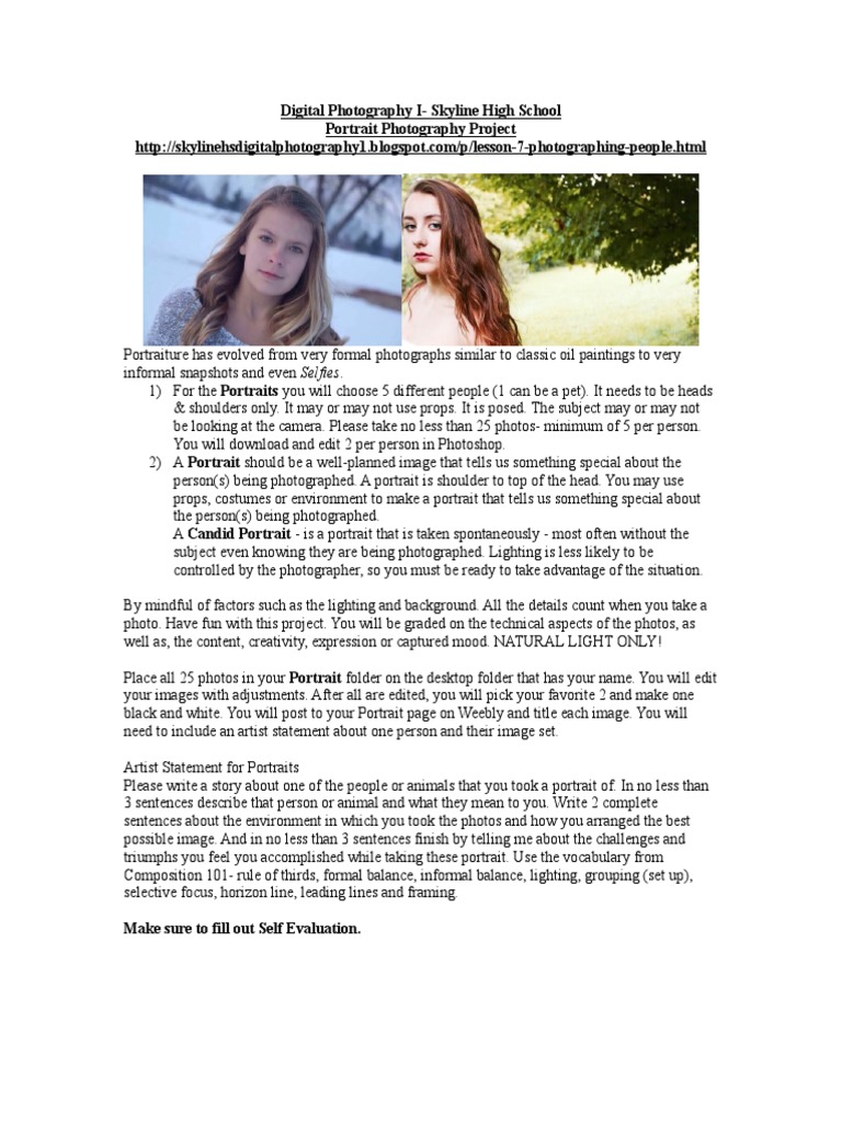Digital Photography I-Skyline High School Portrait Photography Project ...