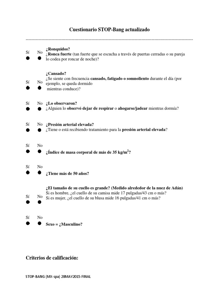 Cuestionario STOP-Bang para AOS | PDF | Salud y bienestar | Estilo de vida