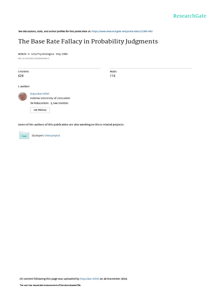 The Base Rate Fallacy in Probability Judgments | PDF | Representativeness Heuristic | Reasoning
