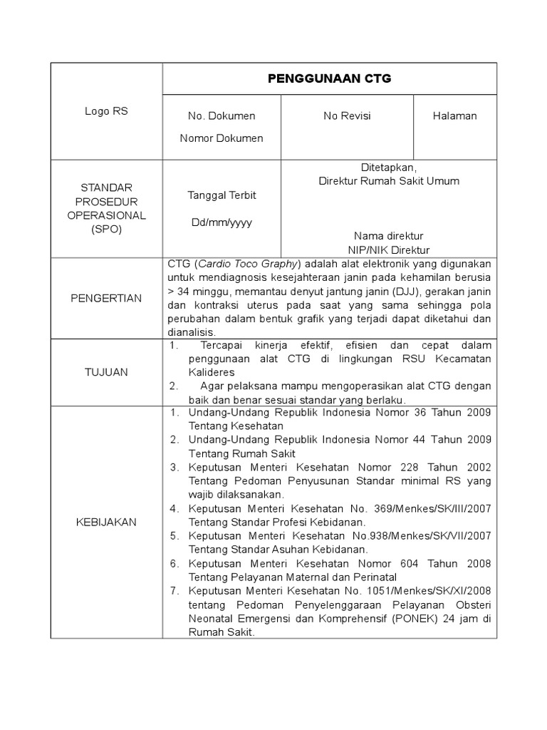 SPO Penggunaan CTG | PDF