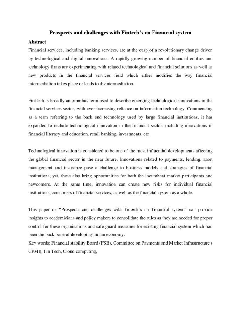 FinTech Paper - Revised | PDF | Financial Technology | Finance & Money ...