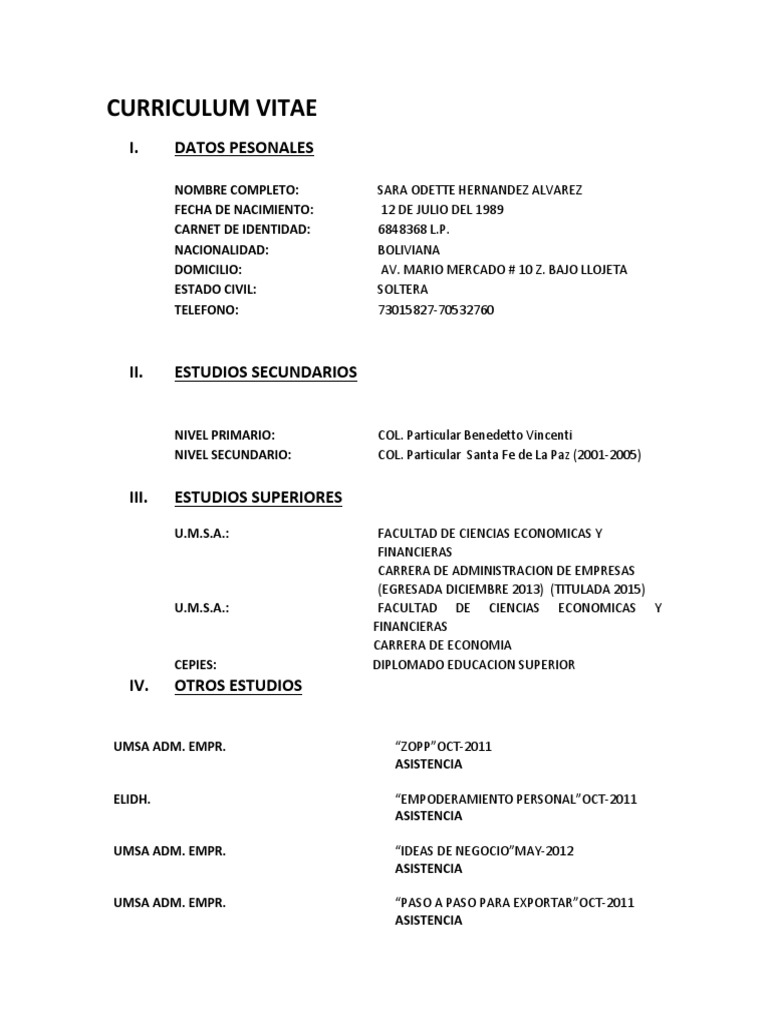 Hoja de Vida Lic Sara | PDF | Iniciativa empresarial | Microsoft