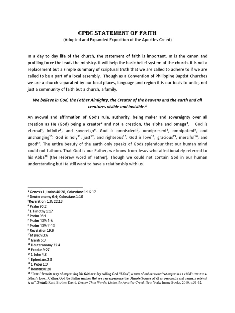 CPBC Apostles Creed Exposition | PDF | God The Father | Christian Church