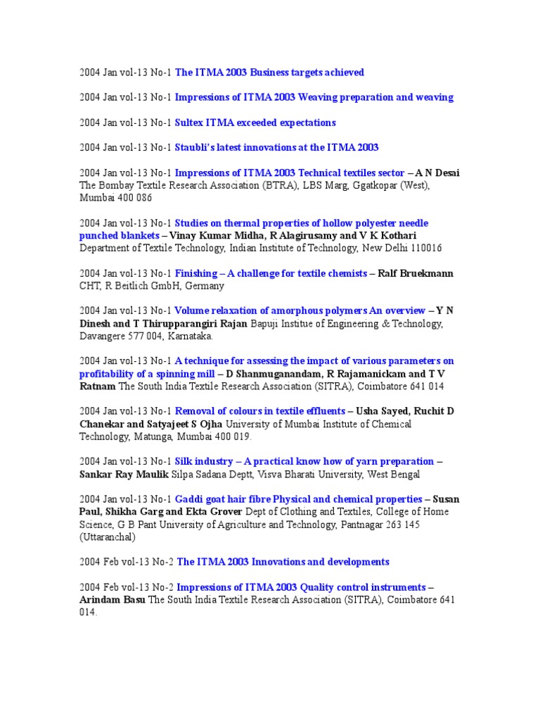 Asian Textile Journal 2004 | PDF | Textile Manufacturing | Textiles