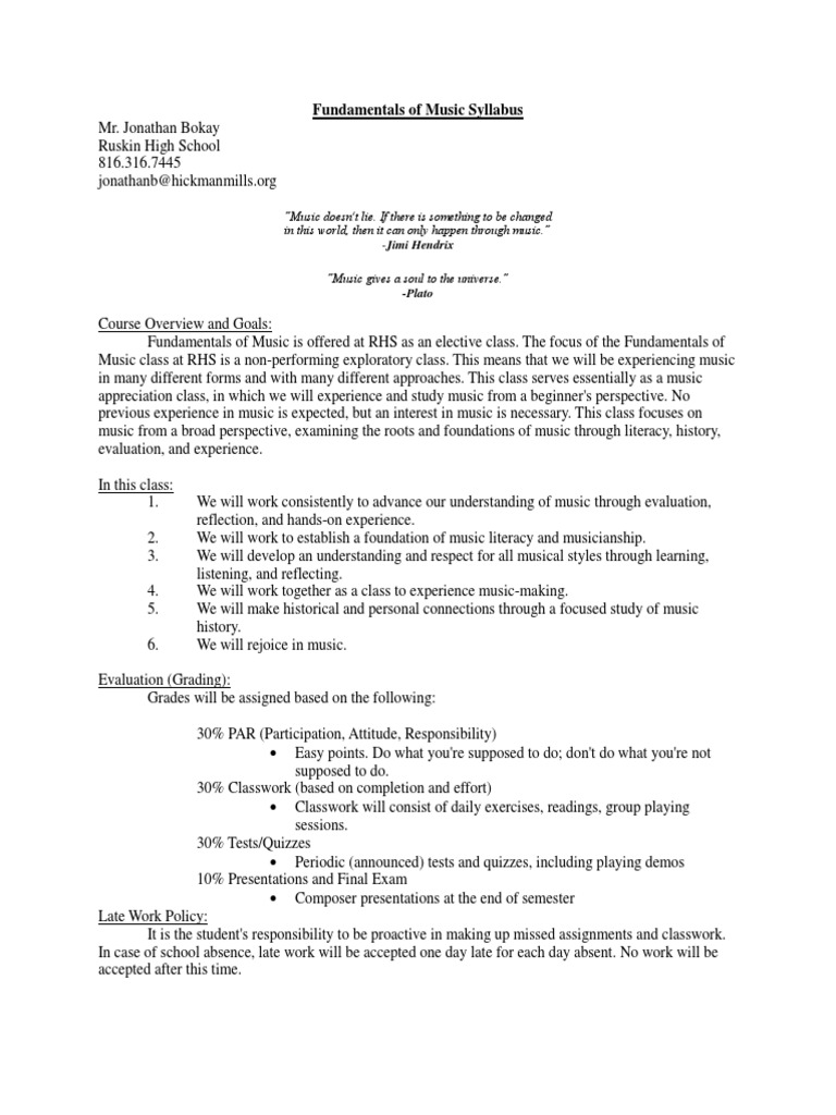 Fundamentals of Music Syllabus | PDF | Teaching | Pedagogy