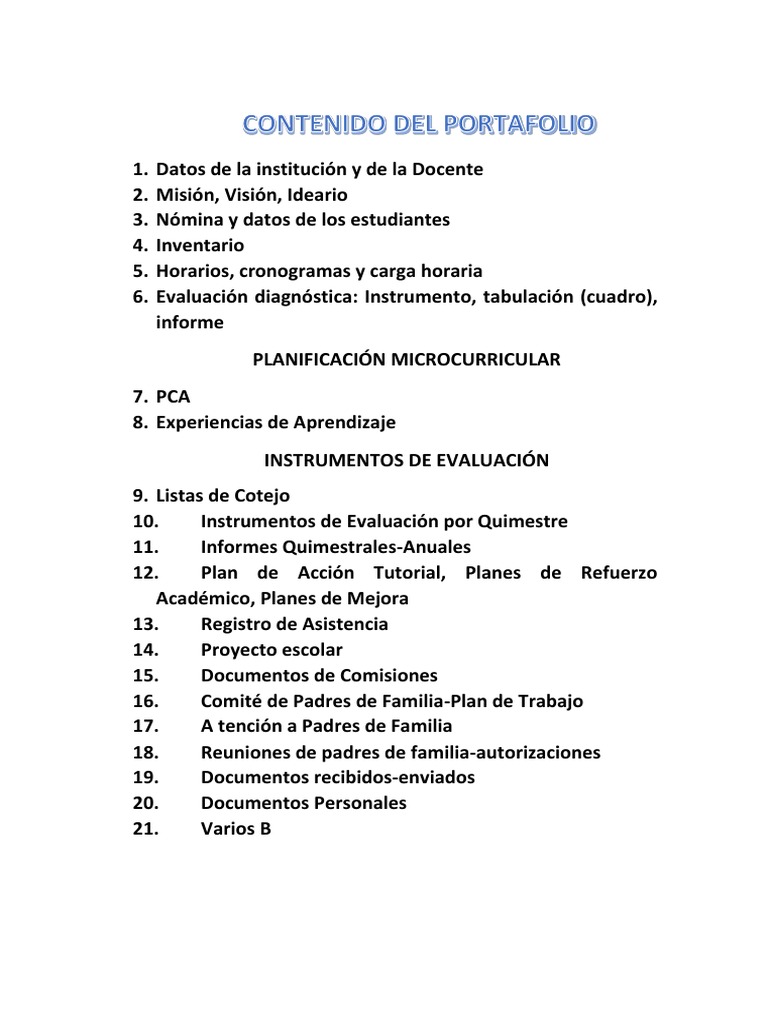 Indice Del Portafolio | PDF