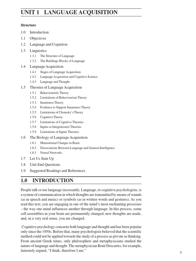 Unit 1 Language Acquisition: Structure | Download Free PDF | Language ...