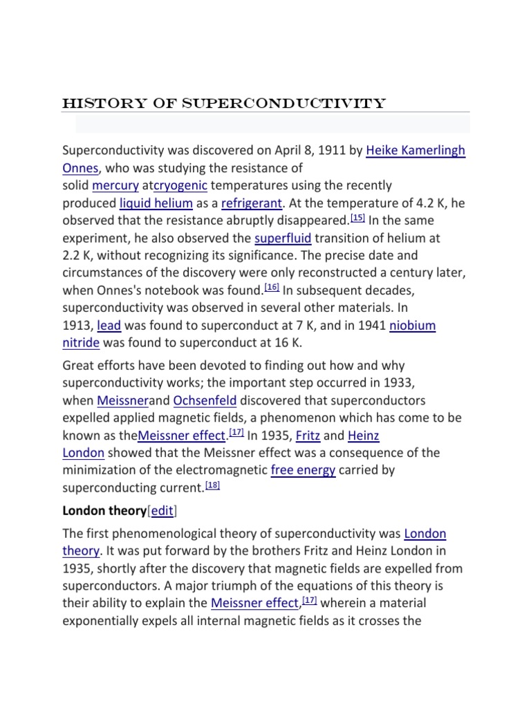 History of Superconductivity | PDF | Superconductivity | High Temperature Superconductivity