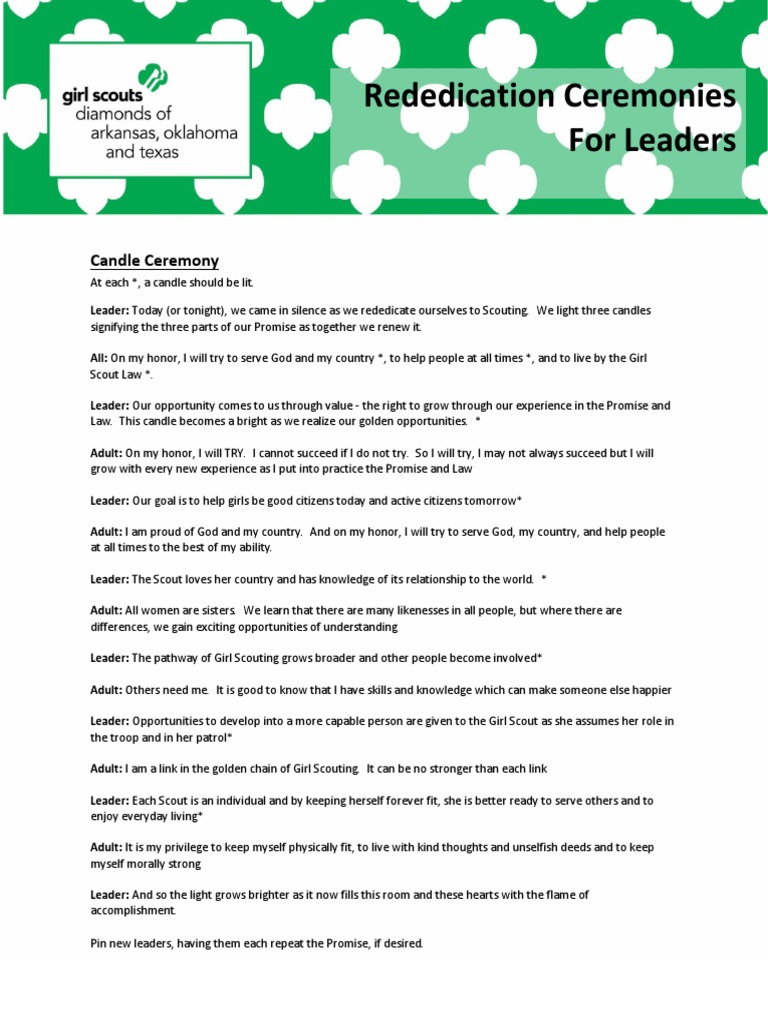Rededication Ceremonies For Leaders | PDF | Scouting