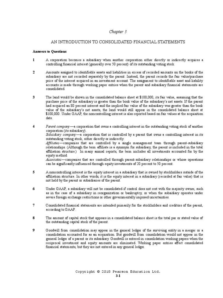 Kunci Jawaban Advance Accounting Chapter 3 Pdf Consolidation