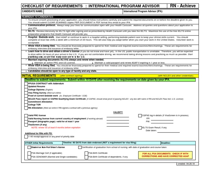 Checklist For Candidates - Initial Requirements | PDF | National ...