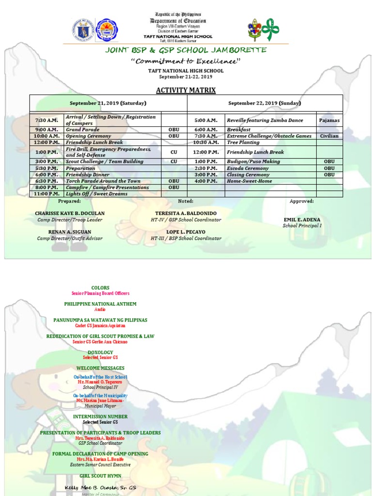 Joint BSP & GSP School Jamborette: "Commitment To Excellence" | PDF ...