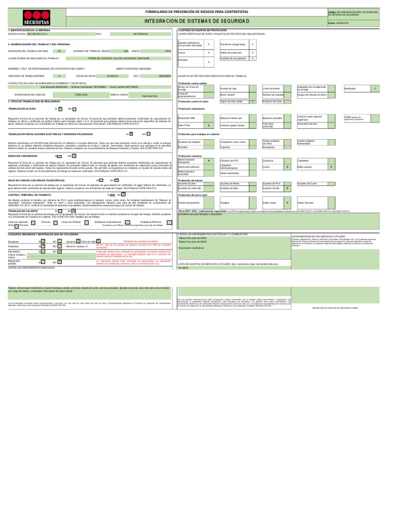 Copia de 4. - Formulario PDR | PDF | Andamio | Guante