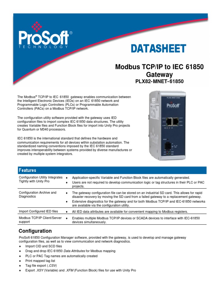 Datasheet: Modbus TCP/IP To IEC 61850 Gateway | PDF | Programmable ...