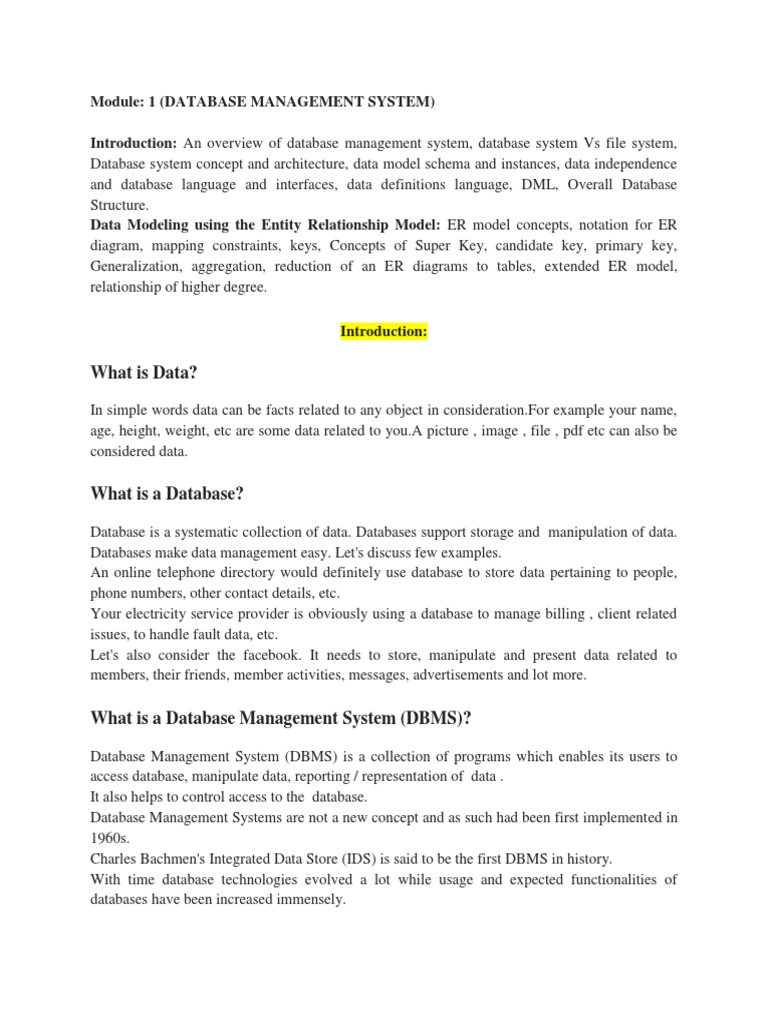 Unit1 DBMS Section-Cloud PDF | PDF | Relational Model | Databases